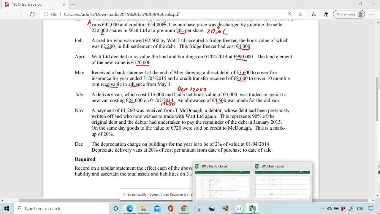 2015 Leaving cert accounting tabular statement higher level - YouTube