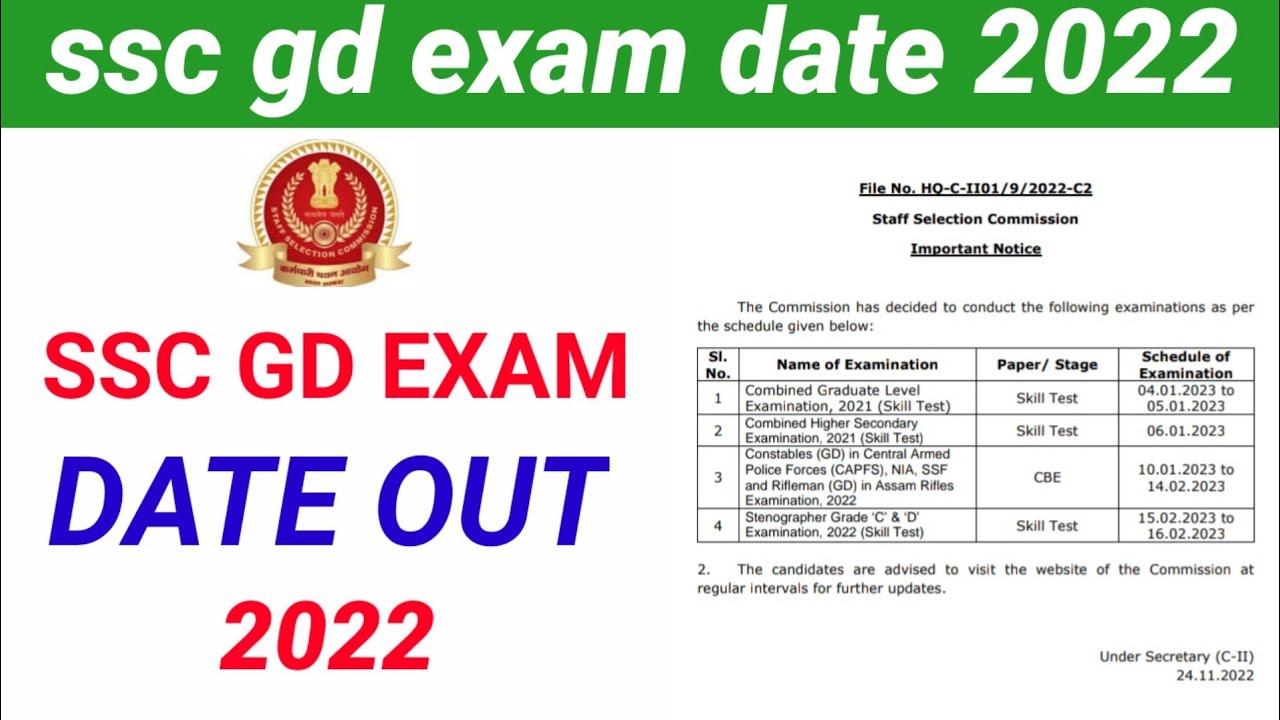 SSC GD Exam Date 2022 | SSC GD Constable Exam kab Hoga? |SSC GD 2022 ...
