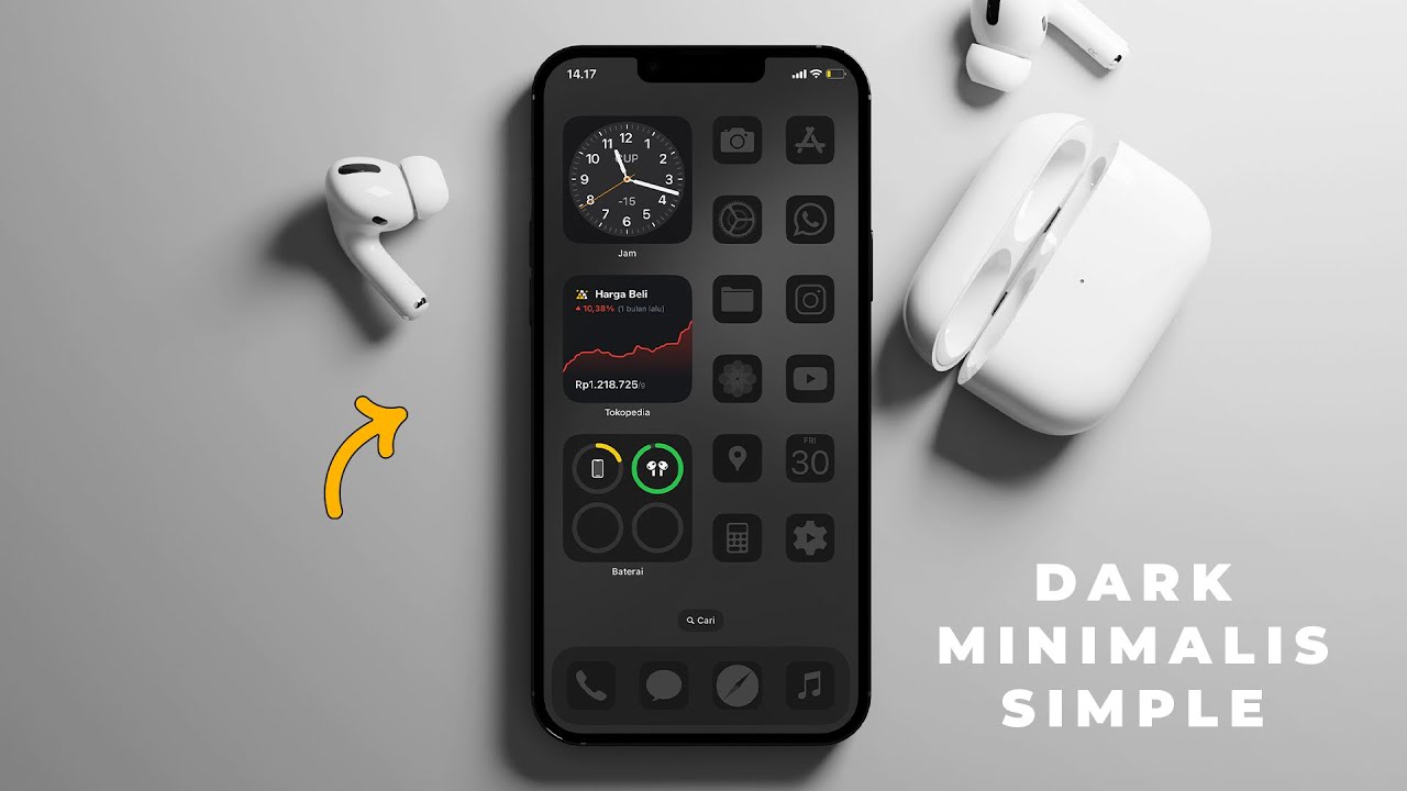 CARA UBAH TAMPILAN HOME SCREEN IPHONE TERBARU 2024 | DARK MINIMALIST ...