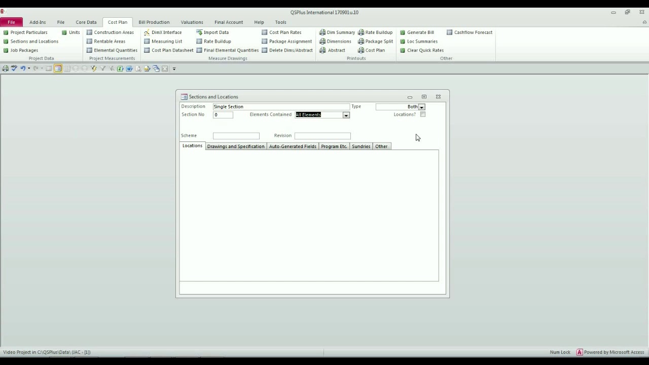 03 02 QSPlus International CostPlan module Sections and Locations ...