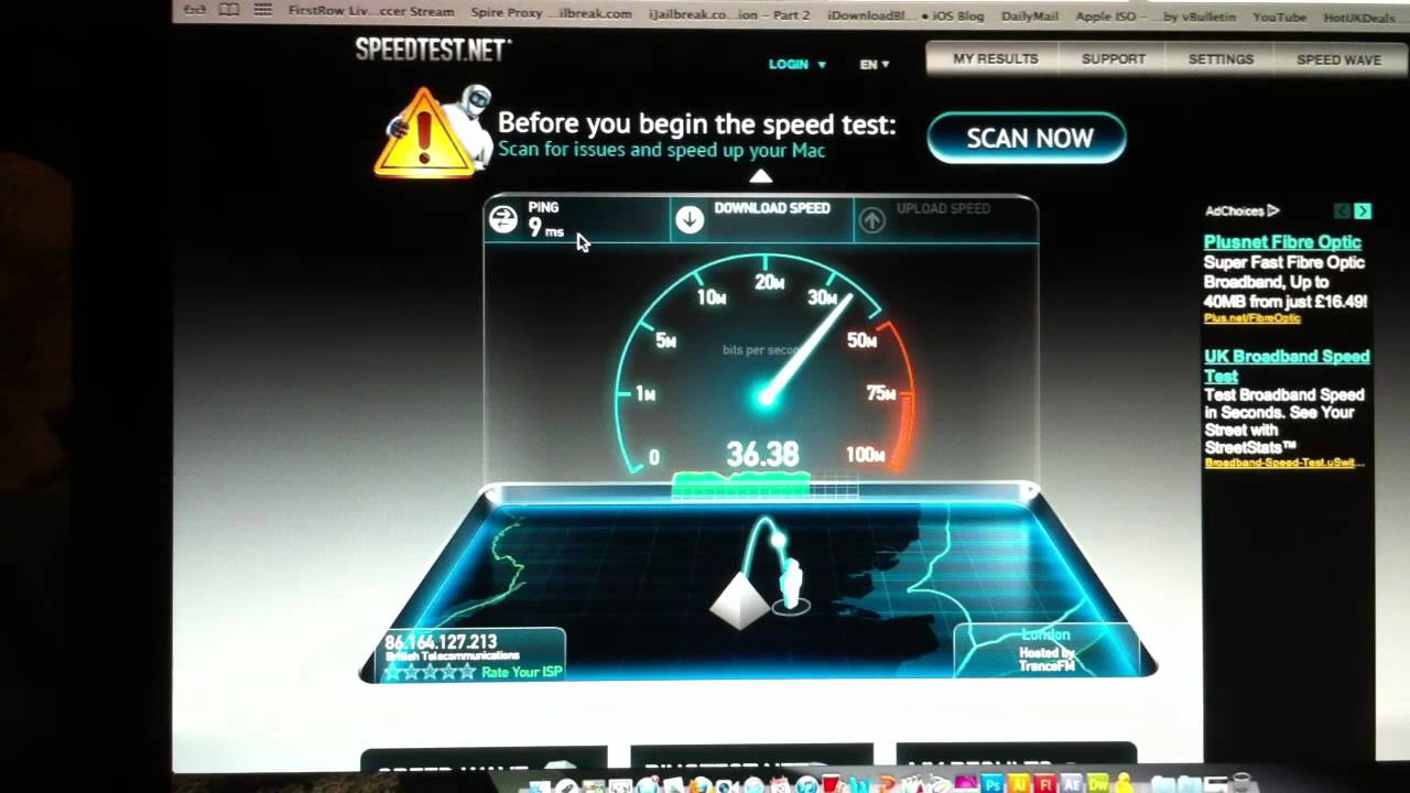 BT Infinity Fibre Optic Speed Test London - YouTube