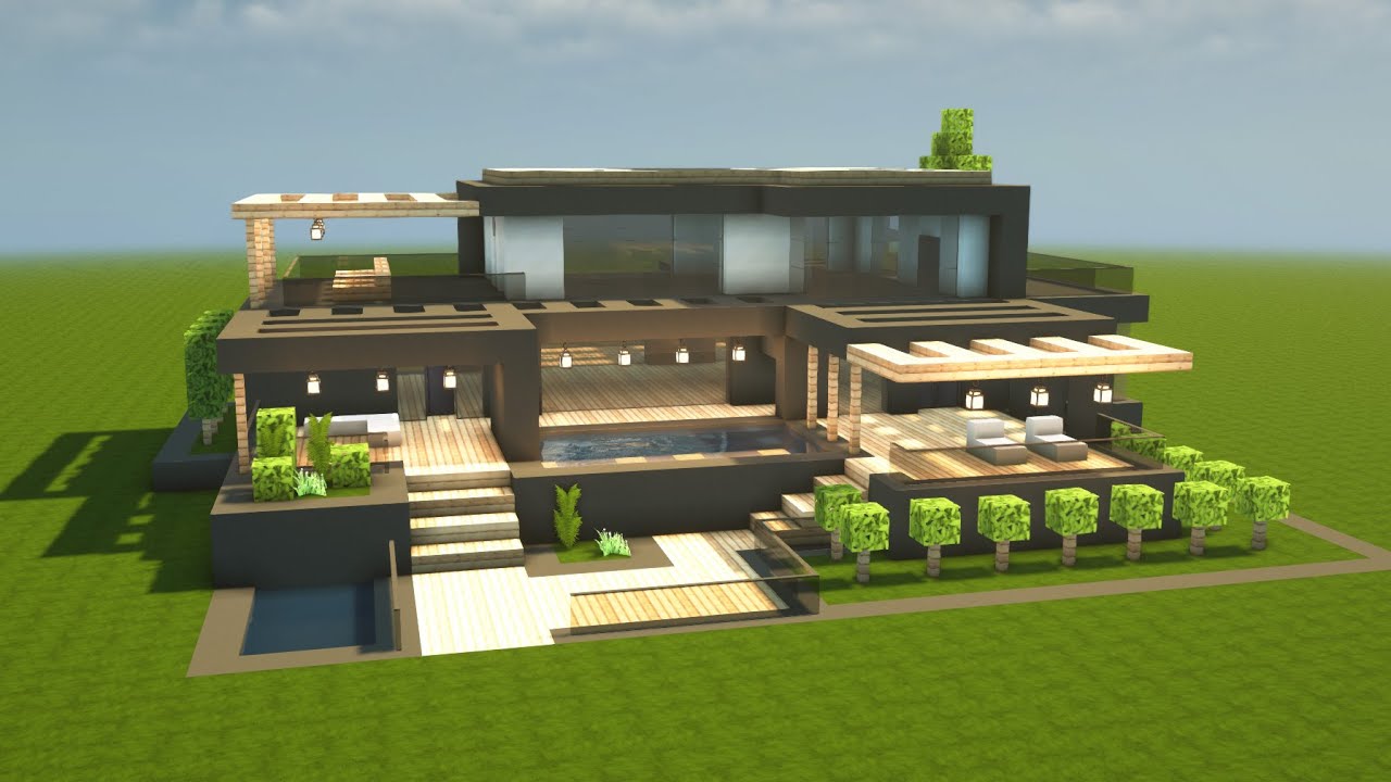 MODERNE LUXUSVILLA mit POOL in MINECRAFT bauen TUTORIAL [HAUS 314] - YouTube