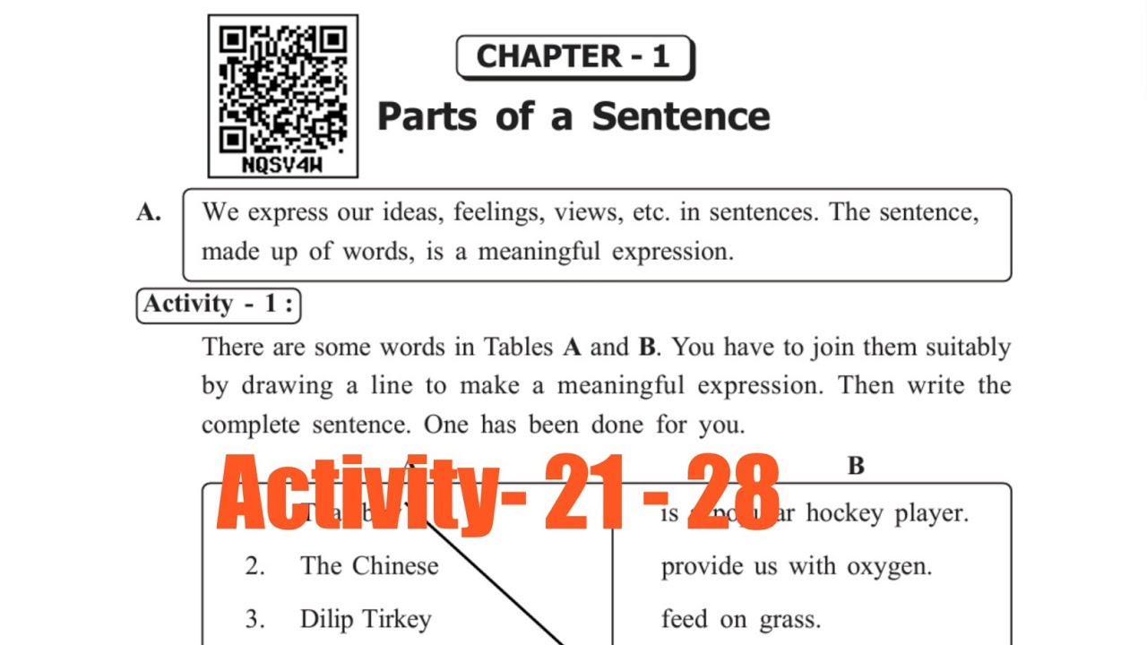 Class 9 parts of a sentence English grammar activity- 21,22,23,24,25,26 ...