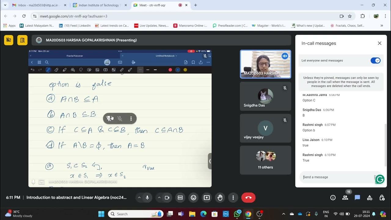 Week 1 live interaction session-Introduction to Abstract and Linear Algebra_NPTEL(2024) - YouTube