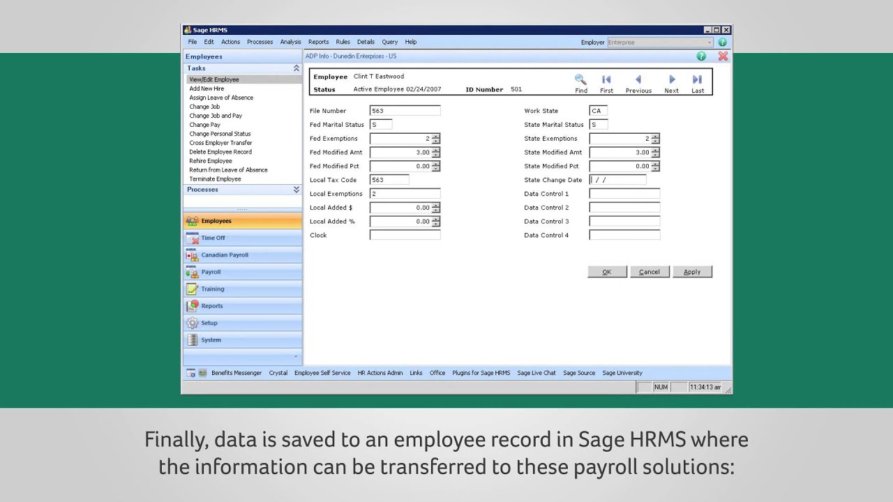 Sage HRMS HR Actions W-4 - YouTube
