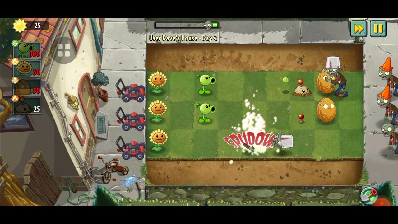 pvz2- potato mine vs. all zombies (level 4)(user's Dave's house)|MJV ...