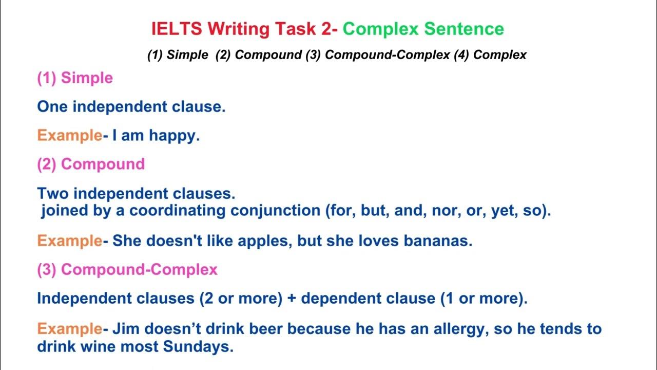 IELTS Writing Task 2, Complex Sentence - (1) Simple (2) Compound (3 ...