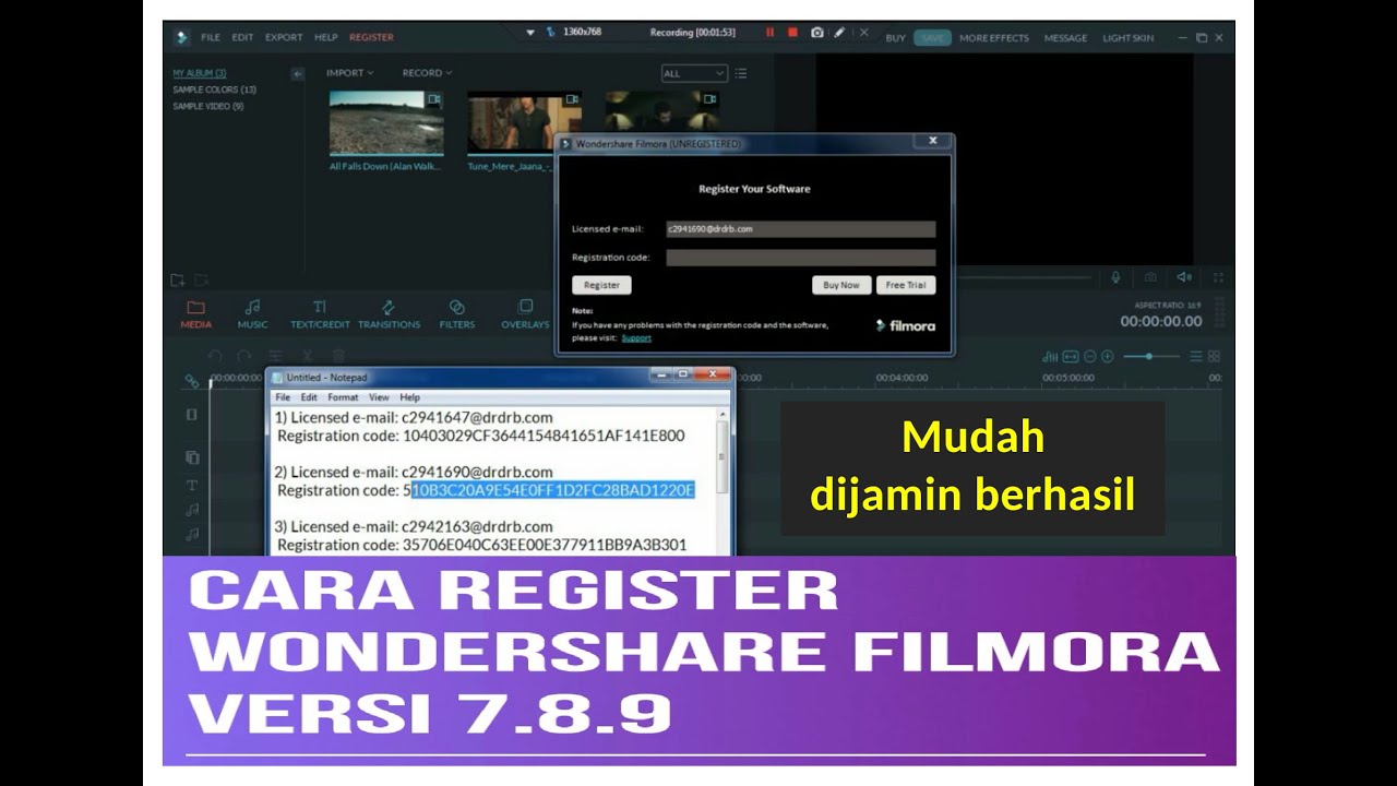 CARA REGISTER WONDERSHARE FILMORA VERSI 7.8.9, DIJAMIN BERHASIL, AGAR ...