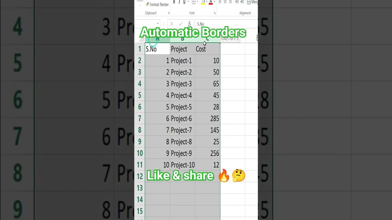 Automatic Borders In Excel shorts excel exceltips exceltutorial Automatic Borders In Excel shorts excel exceltips exceltutorial