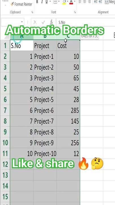 automatic borders in Excel #shorts #excel #exceltips #exceltutorial #happy - YouTube