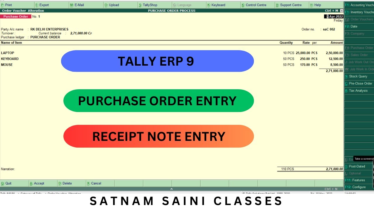 PURCHASE ORDER PROCESS IN TALLY ERP 9 / CHAPTER 1 / - YouTube
