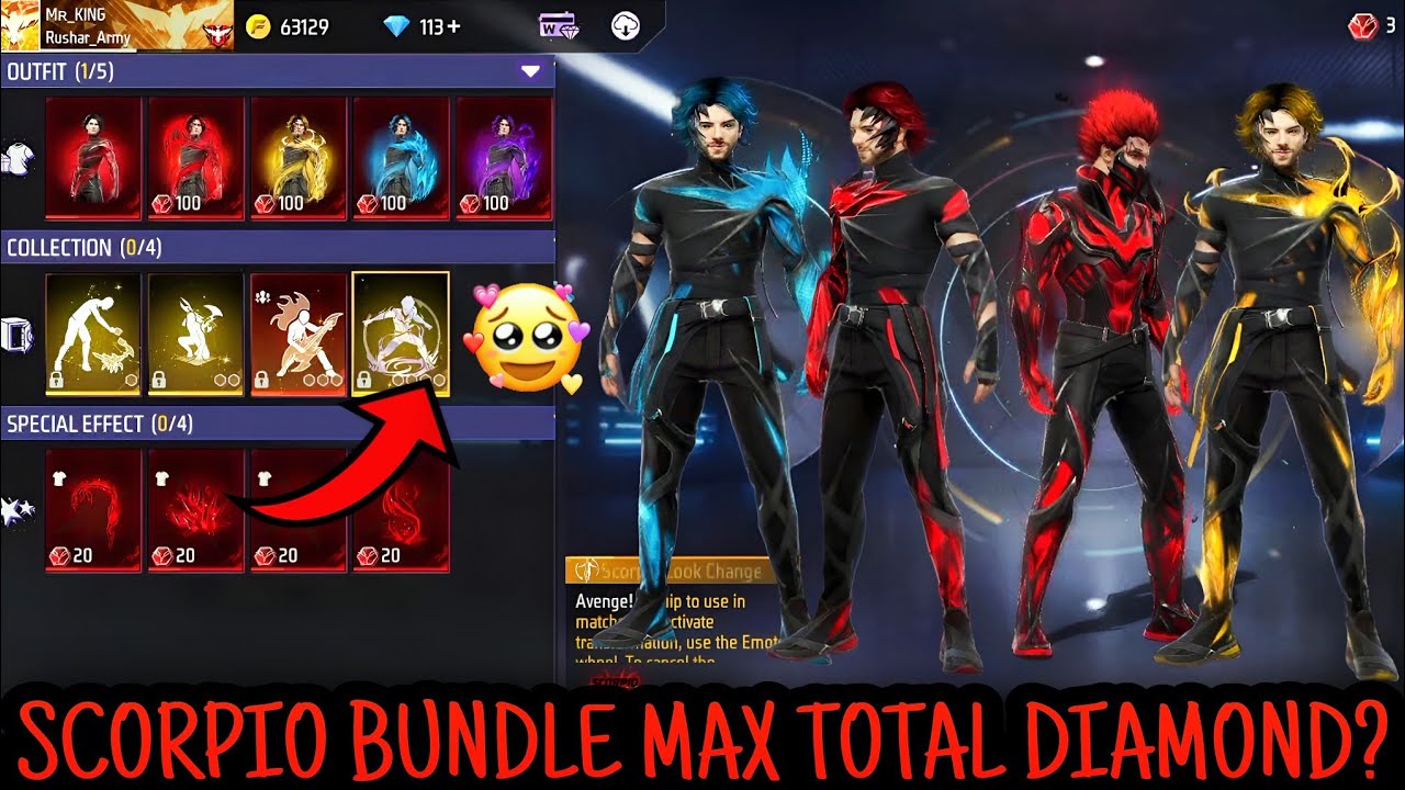 SCORPIO BUNDLE MAX TOTAL DIAMOND 💎? | FREE FIRE EVO SCORPIO BUNDLE FULL ...