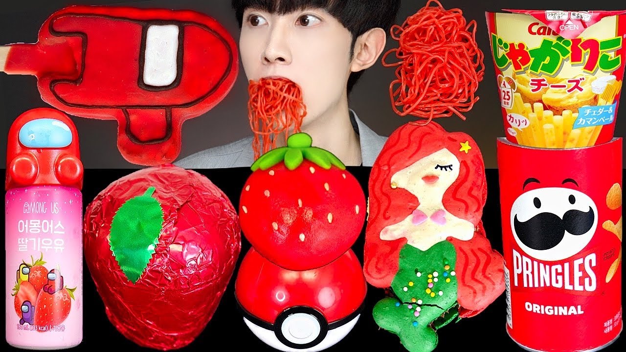 ASMR MUKBANG RED FOOD PARTY 다양한 레드 음식 디저트 젤리 먹방 DESSERTS CHOCOLATE ...