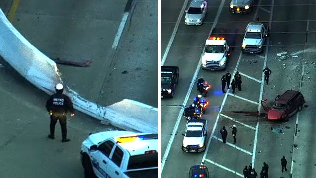 SUV crashes through HOV flyover barrier wall and lands on I-69 ...