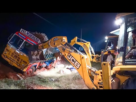 TATA Lorry Accident and Ashok Leyland Lorry Stuck in Mud Rescue by Mahindra and JCB 3DX Machine