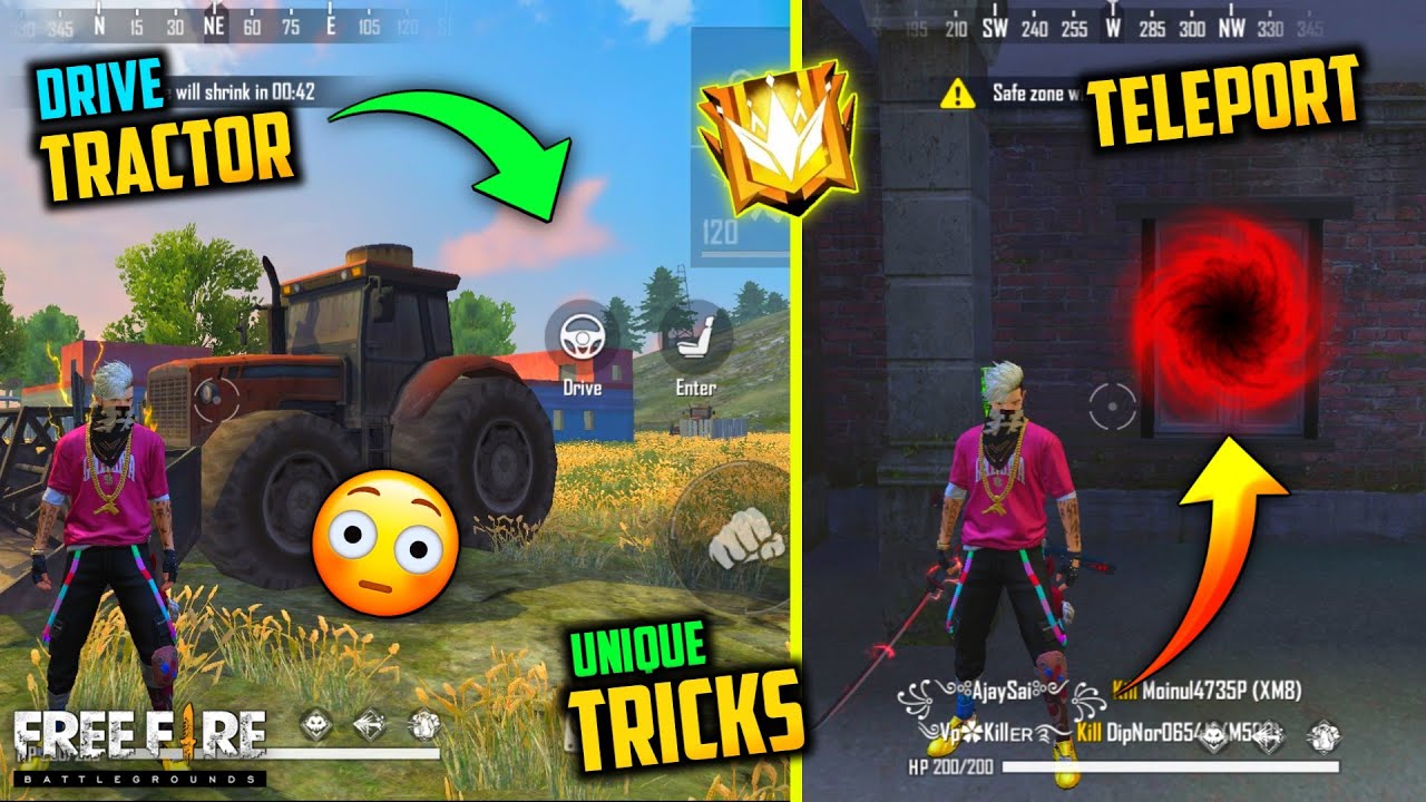 FREE FIRE - DRIVE TRACTOR AND TELEPORT UNIQUE TRICKS 😳🔥| THIS THINGS ...