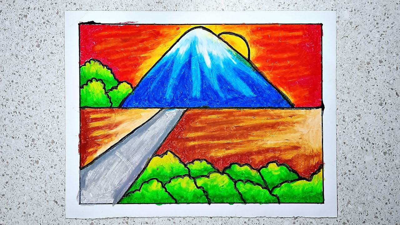 DRAWING MOUNTAIN SCENERY | COLORING SCENERY | MENGGAMBAR PEMANDANGAN ...
