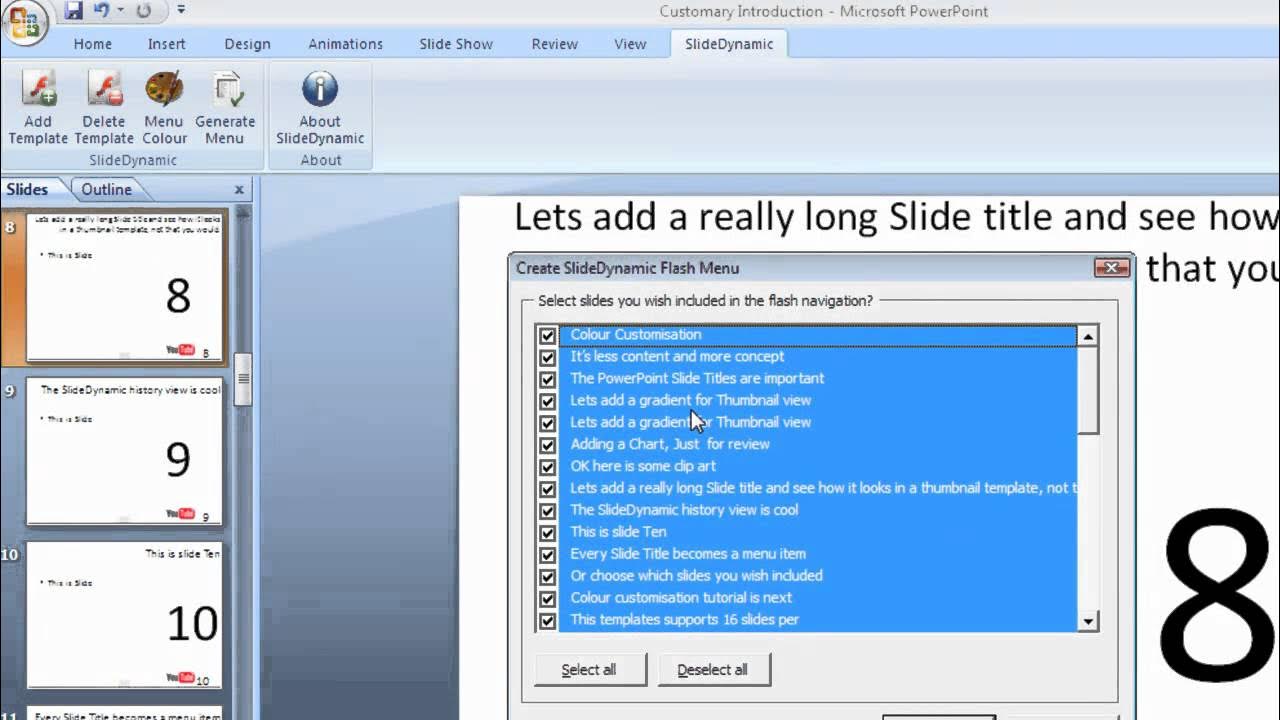 powerpoint non-linear navigation menu color customization slidedynamic add-in - YouTube