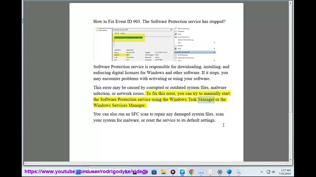 Fix Event ID 903. The Software Protection service has stopped on ...
