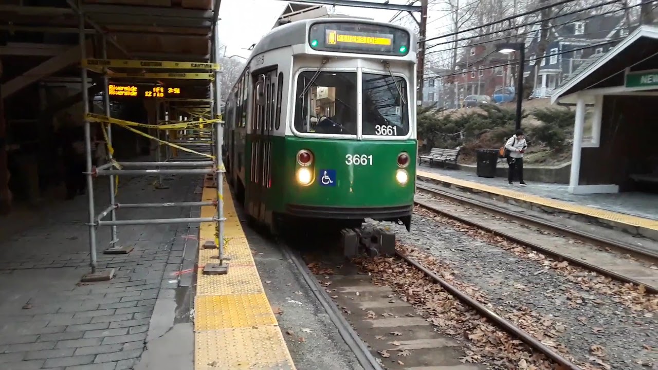 Boston MBTA Green Line train arriving at Newton Centre Station ( Jan 8 ...