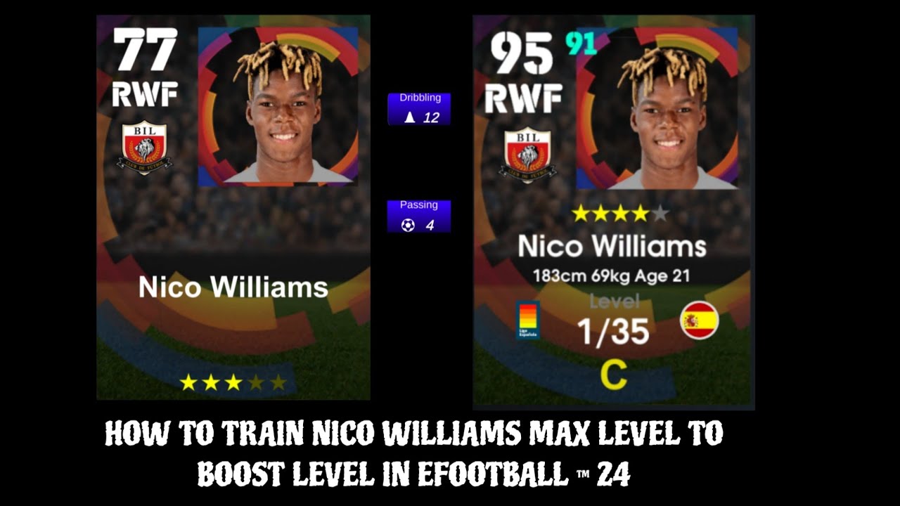 How to Train Nico Williams Max Level to Boost level in Efootball ™ 24 ...