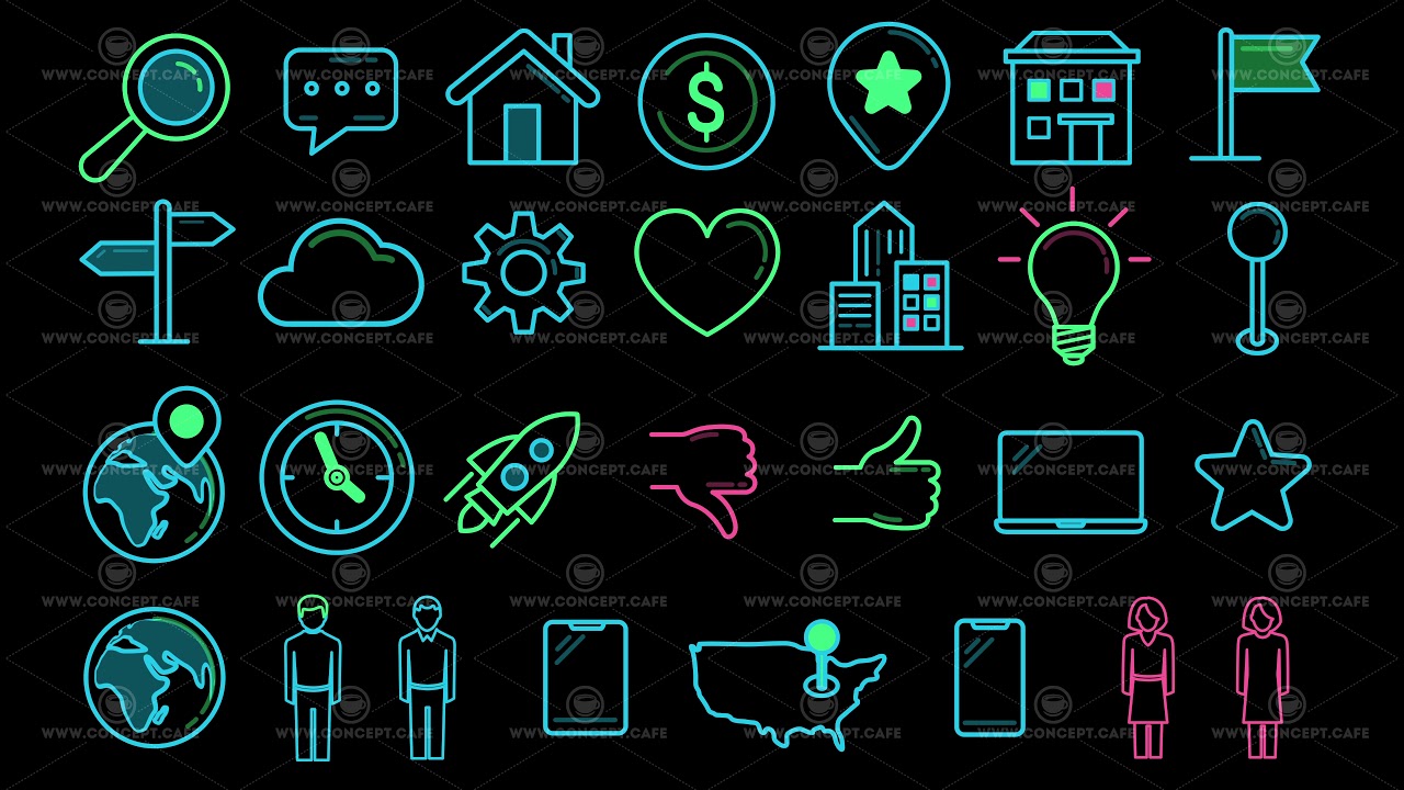 Set of color icons on the black background - YouTube