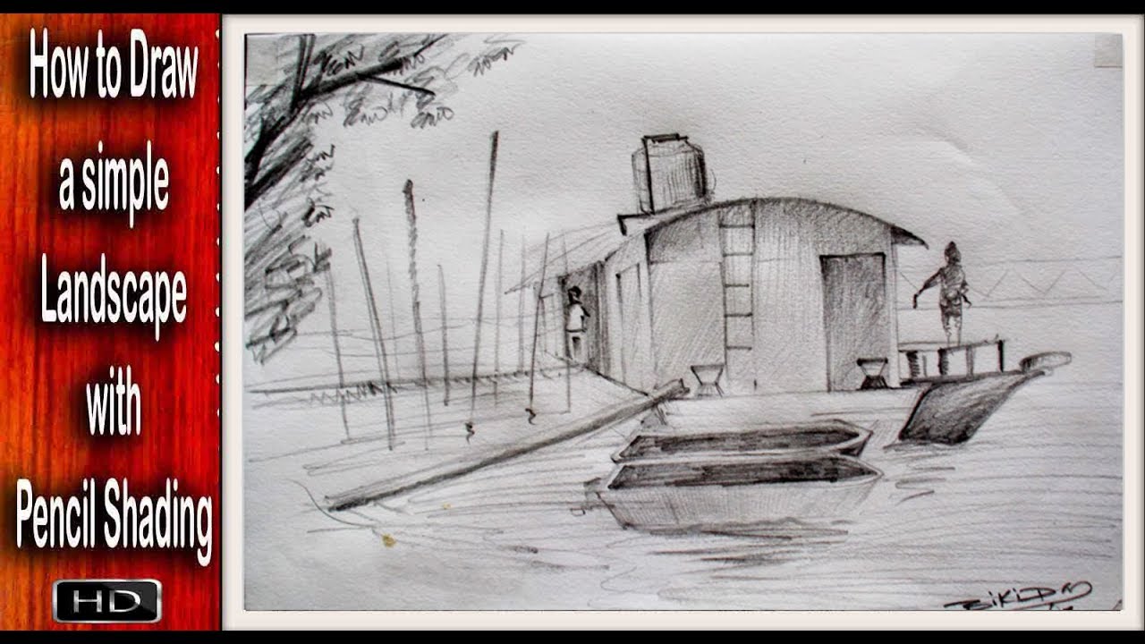 Pencil shading: how to draw river side ship step by step for beginners ...