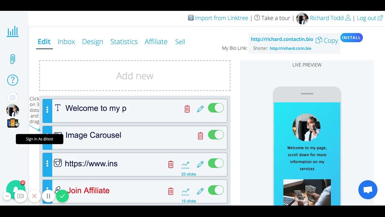How to connect multiple accounts on ContactInBio - YouTube