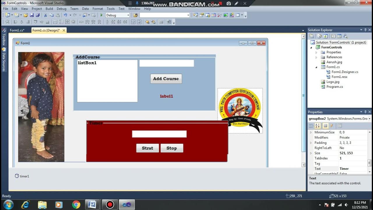 Windows Form Controls Buttonlistboxtimergroupboxpictureboxtextbox Using C Net Youtube