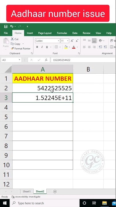 Aadhaar number issue fix in Ms-Excel #msexcel #galaxycomputer #galaxycomputerbksc #gcbokaro # ...