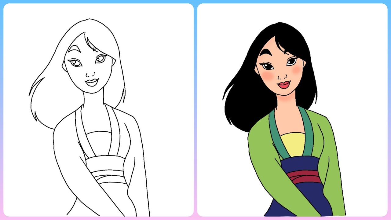 How to draw Disney princess Mulan | Easy step-by-step drawing | Little ...