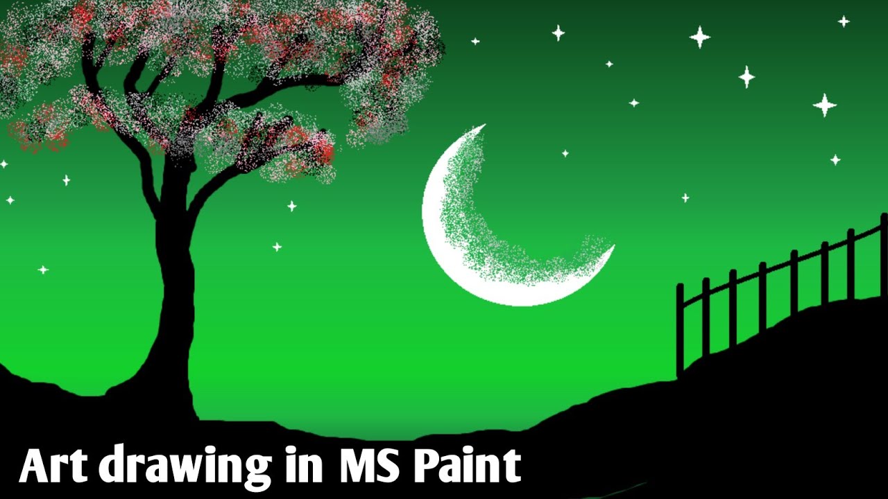 art drawing in ms paint || night moon drawing in ms paint - YouTube