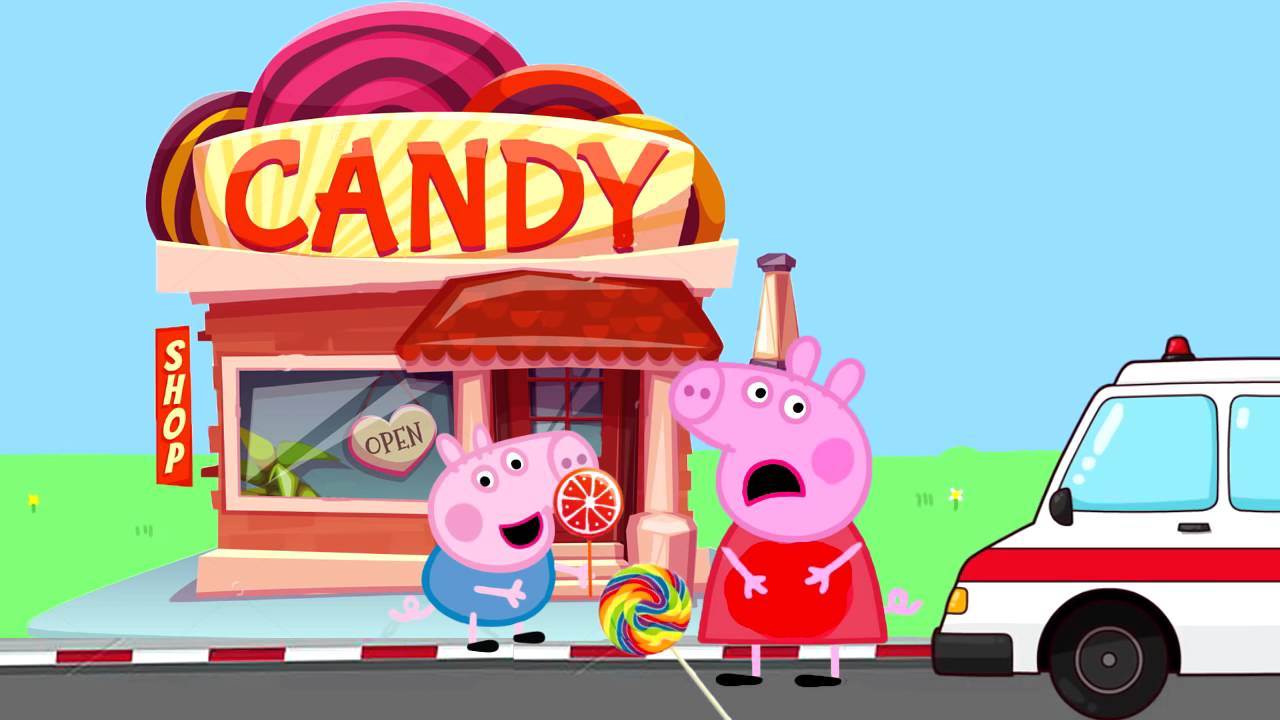 Peppa pig playing with george and eating candy on the beach - YouTube