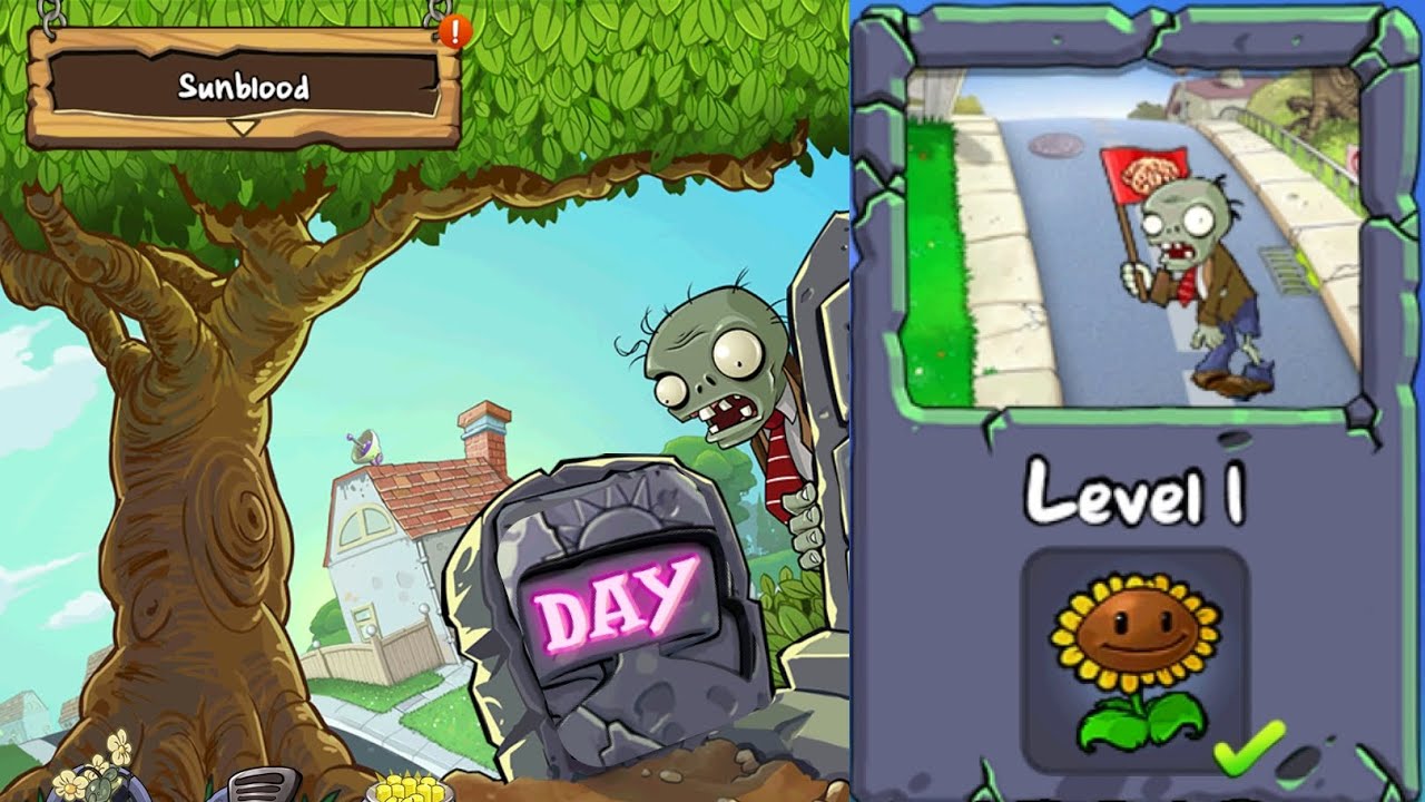 Plants vs Zombies - Day / Level 1 - Regular Zombie - Unlock Sunflower ...