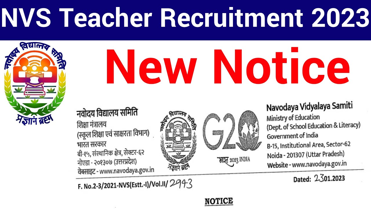 NVS NEW NOTICE 23 - 01 - 2023 II NVS TEACHERS RECRUITMENT 2022 NEW ...
