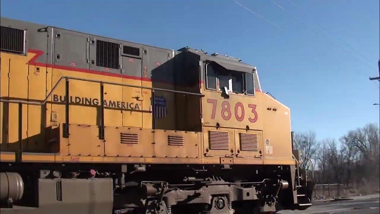 UP #7803 Leads SB 2x1x0 Mixed Freight. Overland Park, KS 1/31/24 - YouTube
