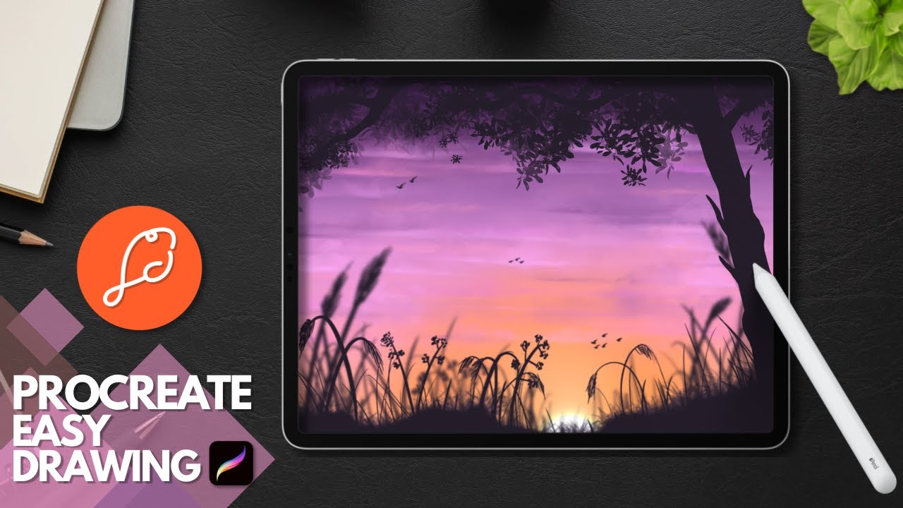 Draw a sunset evening Landscape scene: Easy Procreate drawing tutorial ...