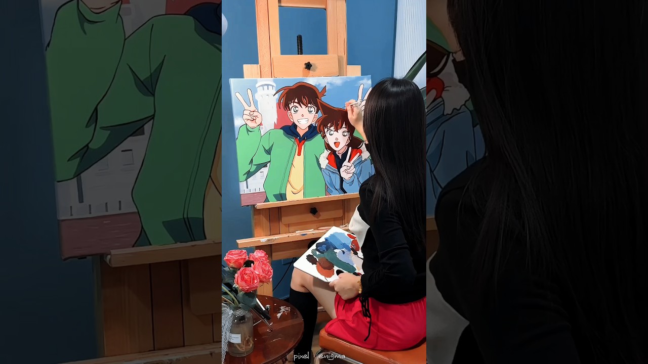 Shinichi Kudo and Ran Mouri drawing penting art 🎨 Anime drawing art # ...