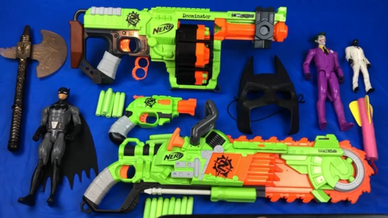 Nerf Zombie Strike ! Box of Toys Toy Guns Batman Joker - YouTube