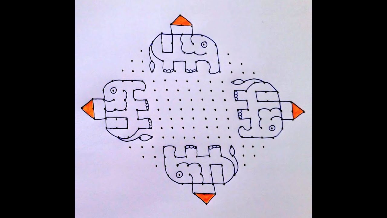 Elephant rangoli kolam design with dots | rangoli designs - YouTube