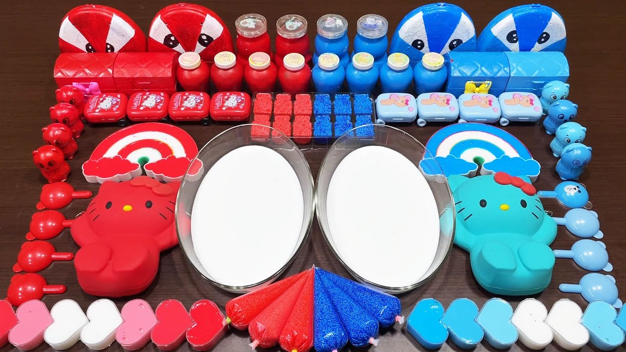 RED vs BLUE KITTY !!!Mixing random into GLOSSY slime🌻🌻🌻Satisfying LaLa ...
