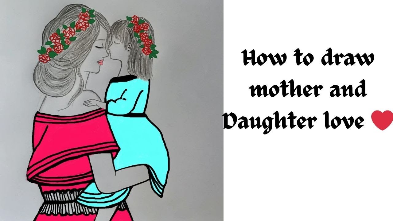 How to draw mother and Daughter love ️ Cute Mother Daughter sketch ...