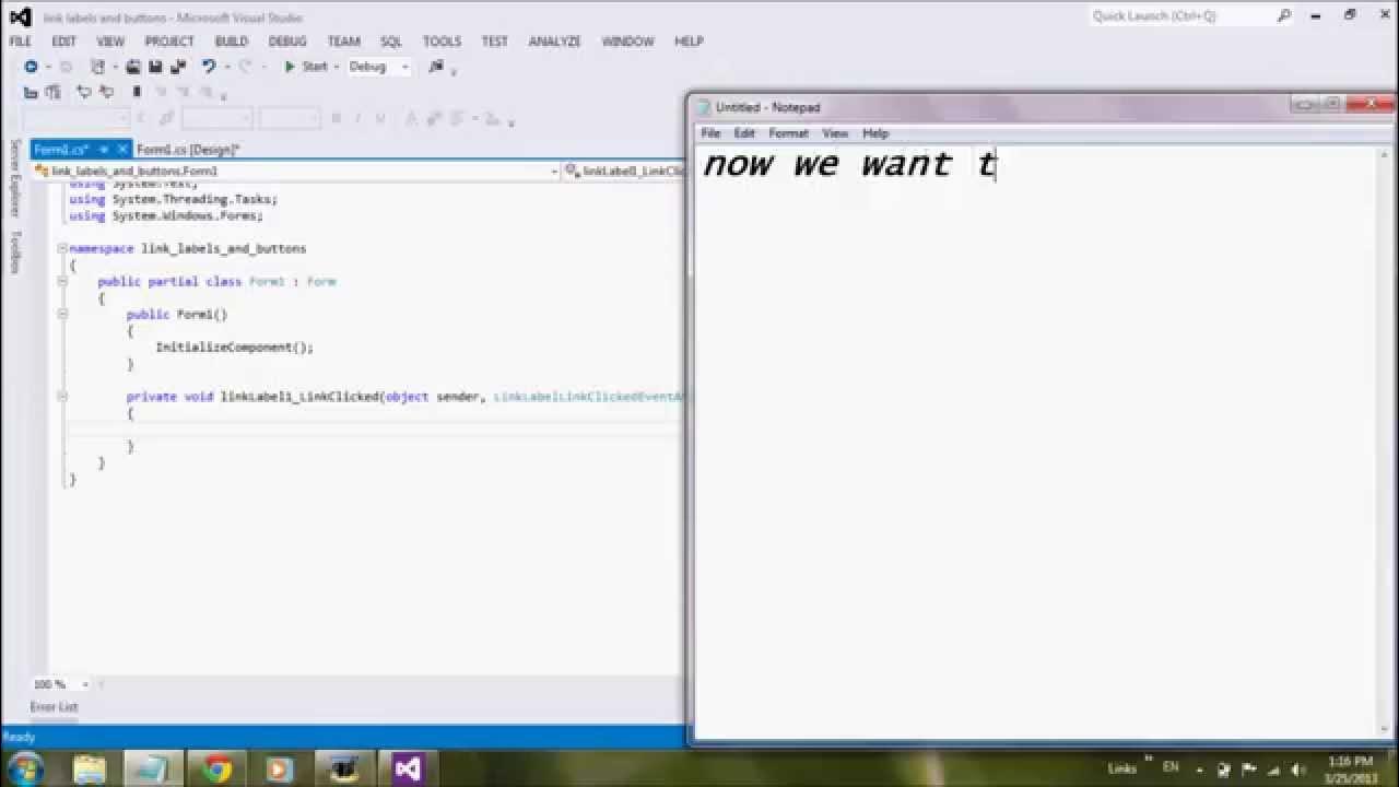 c# tutorial, using Link labels and link buttons - YouTube