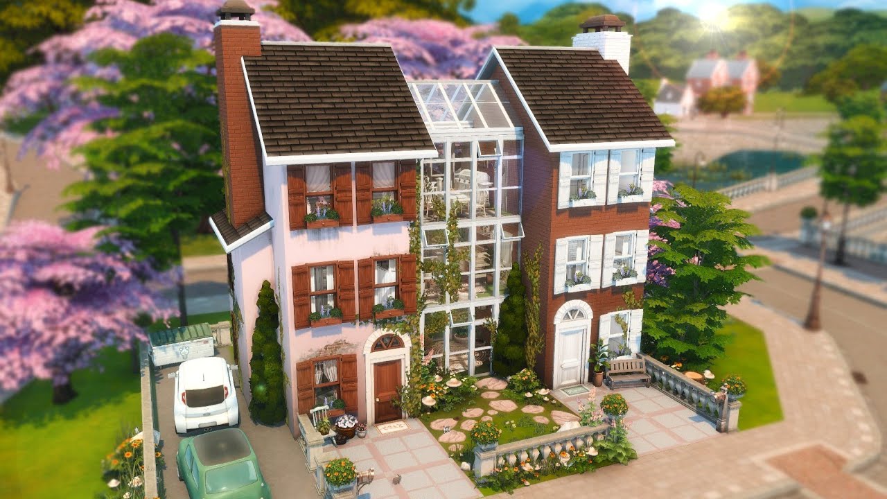 2 Small Family Townhouses With Shared Sunroom | (no cc) The Sims 4 ...