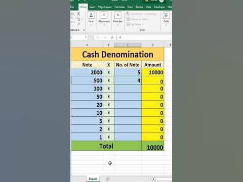 Cash Denomination in Excel #shorts #excel #education #exceltutorial - YouTube