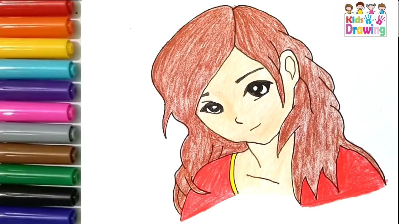 How to draw a cartoon girl /coloring pages for kids - YouTube
