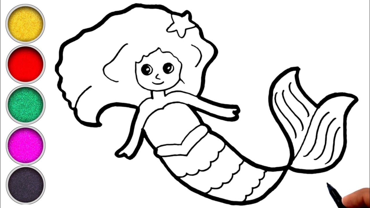How to Draw a Mermaid for Kids and Toddlers - Drawing and Coloring a ...