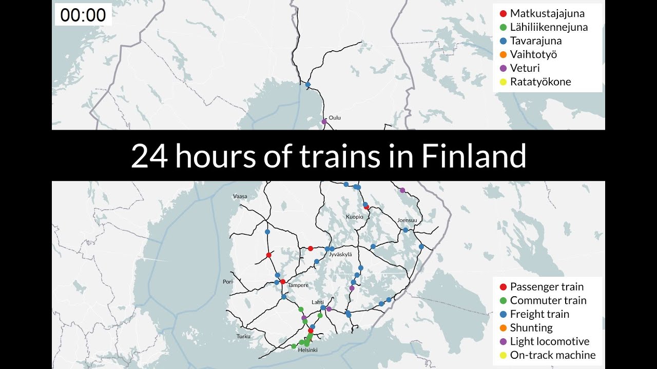 Päivä junaliikennettä Suomessa - 24 hours of trains in Finland - YouTube