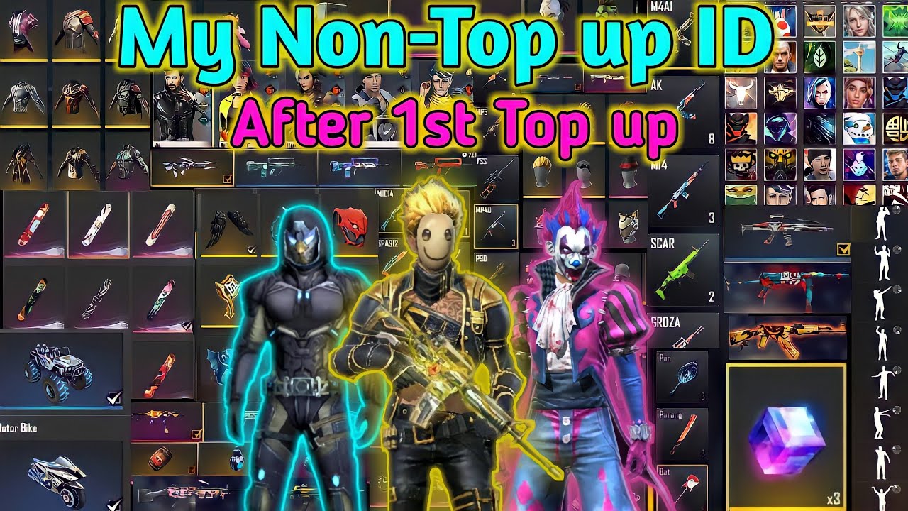 My No-Top Up ID After First Top Up Free Fire||Collection Tour||by BTG ...