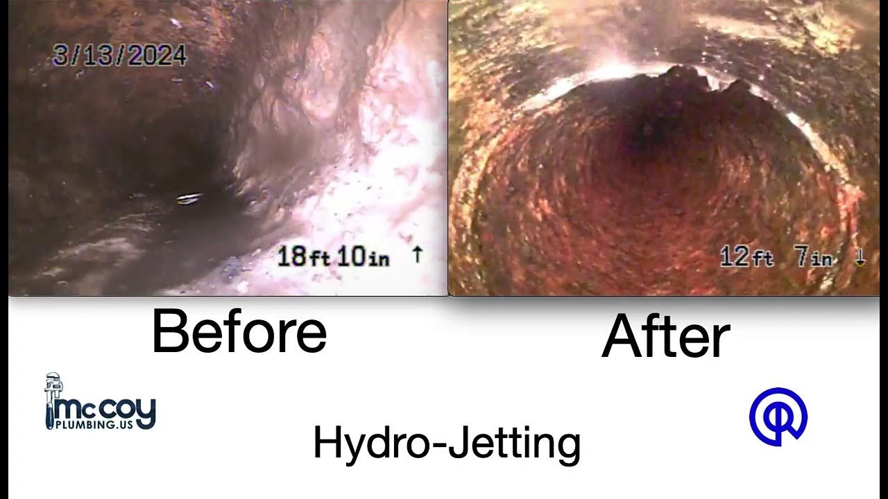 Hydro Jetting Residential Cast Iron Sewer Before and After - YouTube